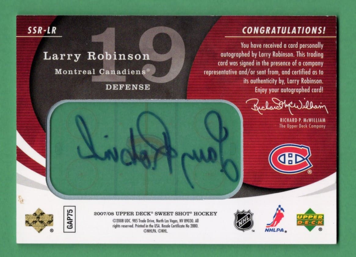 Larry Robinson 2007-08 UD Signature Shots Ice Signings 049/100 ...