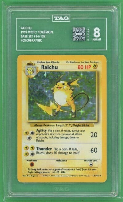 Raichu Pokemon Base Set Unlimtied Holo Rare 14/102 Tag 8 | Outpost ...